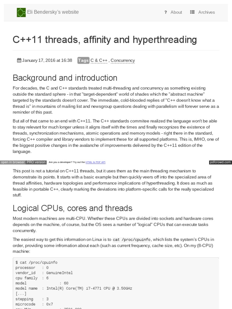 Eli Bendersky C++11 Threads, Affinity and Hyperthreading | PDF | Multi Core Processor | Central ...