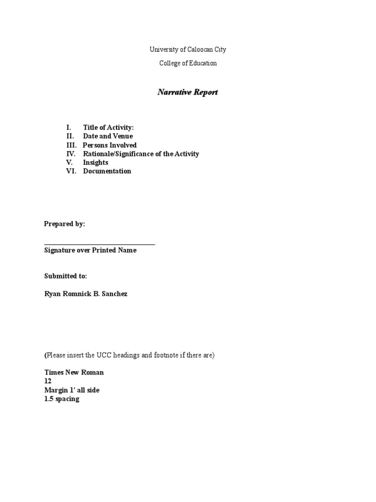 Narrative Report: University of Caloocan City College of Education | PDF