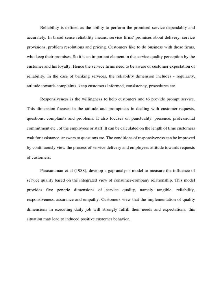 Reliability Is Defined As The Ability To Perform The Promised Service