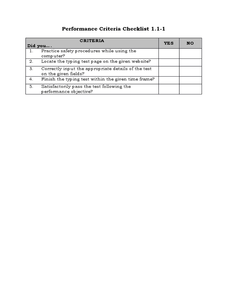 07J Performance Criteria Checklist 1 | PDF | Computing | Areas Of ...