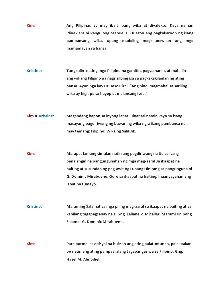 Script Buwan NG Wika | PDF