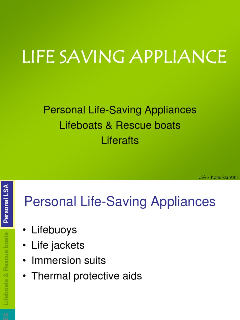 Life Saving Appliance: Personal Life-Saving Appliances Lifeboats & Rescue Boats Liferafts | PDF ...