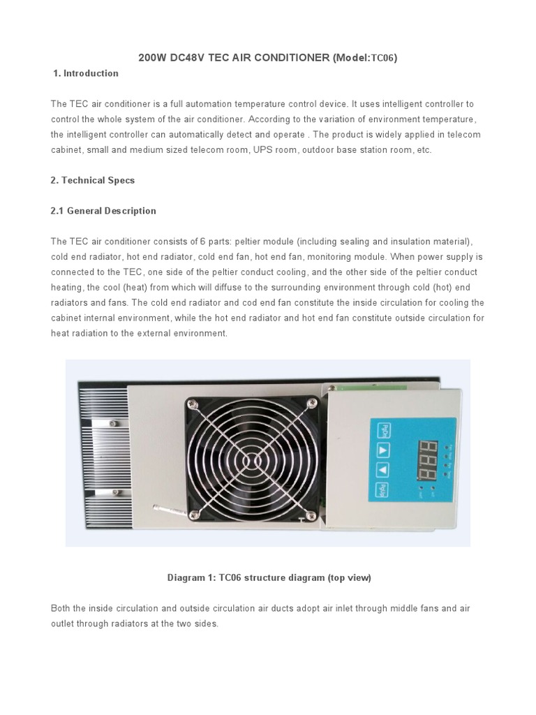 200W TEC Air Conditioner Specification | PDF | Radiator | Air Conditioning