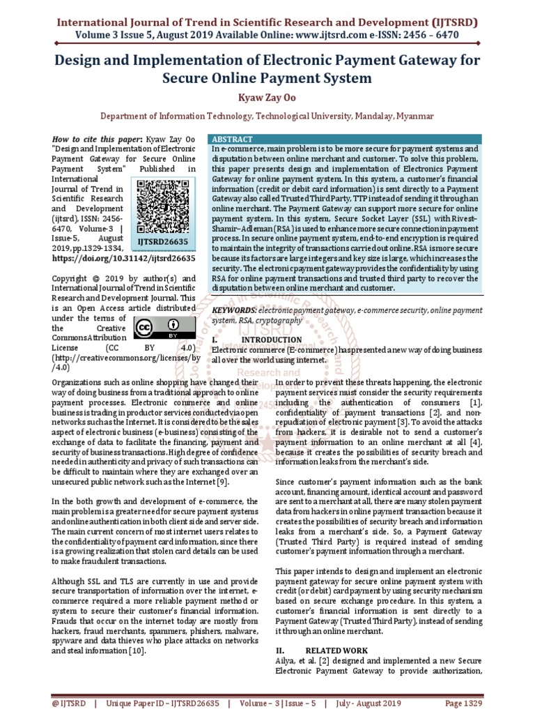 Design and Implementation of Electronic Payment Gateway For Secure Online Payment System | PDF ...