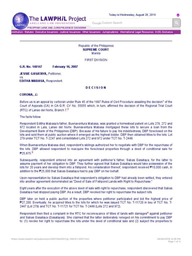 06 Gasataya vs. Mabasa | PDF | Foreclosure | Fraud 06 Gasataya vs. Mabasa | PDF | Foreclosure | Fraud