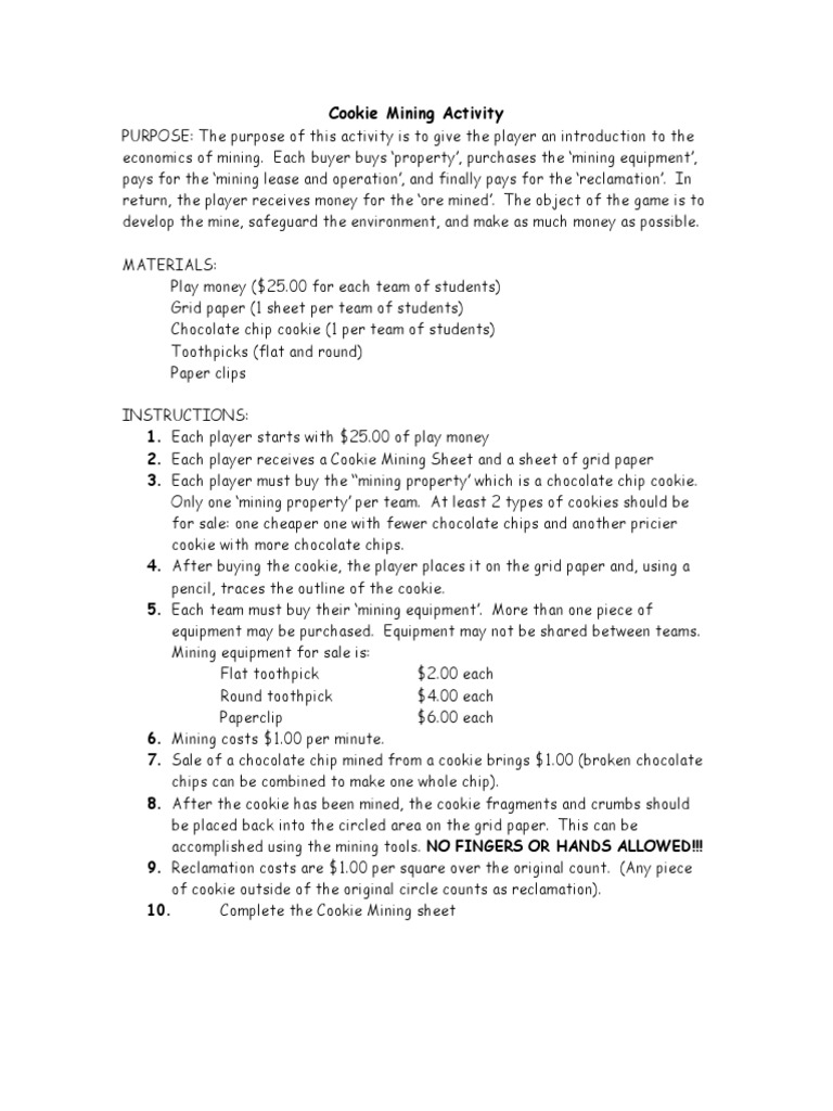 Cookie Mining Economics Activity Guide | PDF | Mining | Paper