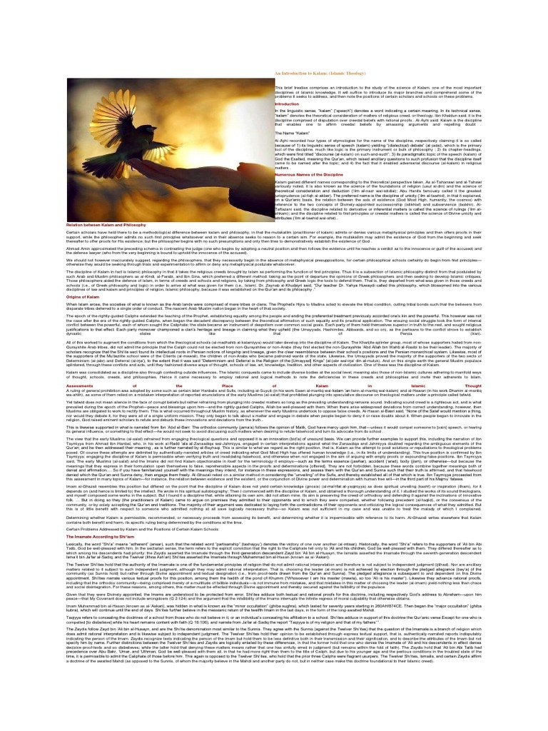 Introduction to Islamic Kalam Theology | PDF | Shia Islam | Ali
