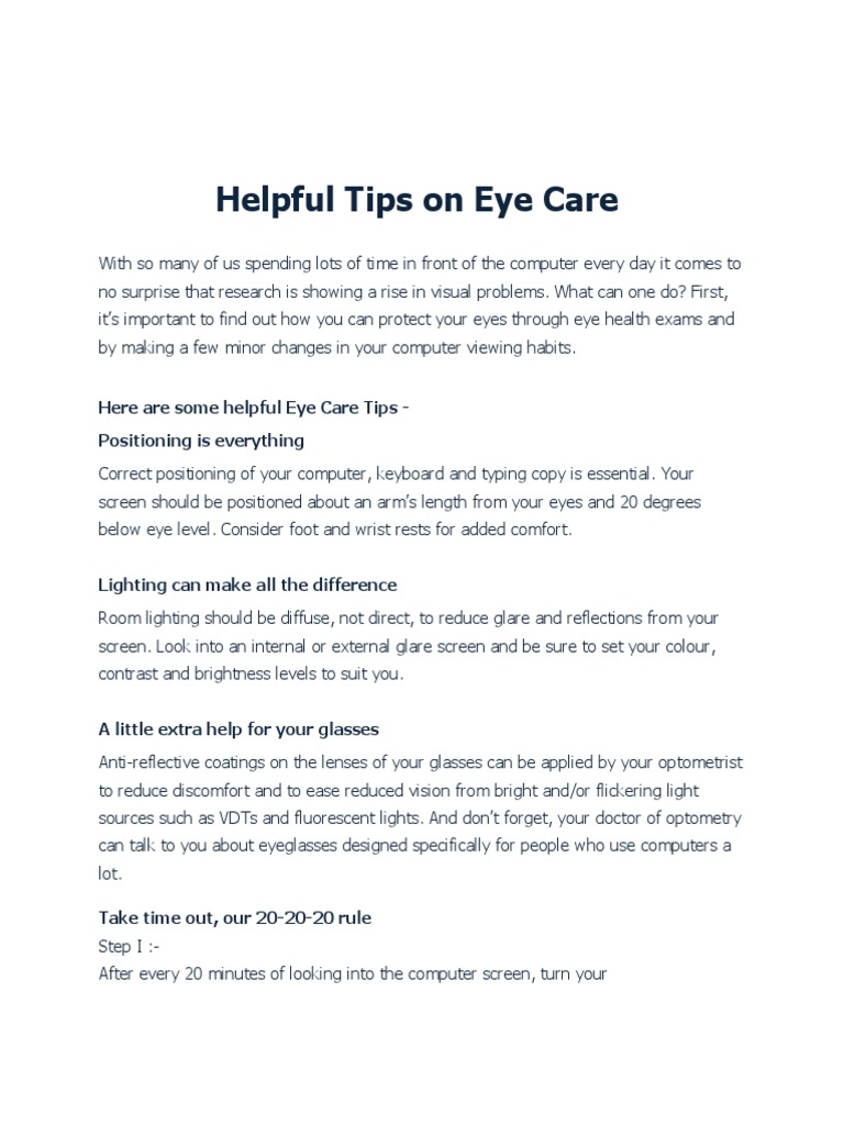 Essential Eye Care Tips for Computer Users | PDF | Glasses | Optometry