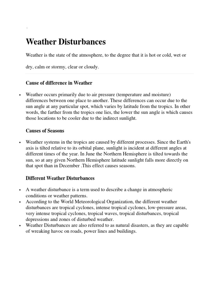 Weather Disturbances Weather Is The State of The Atmosphere | PDF ...