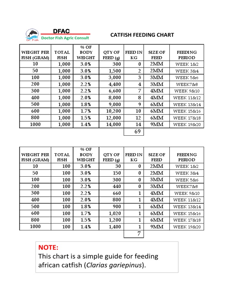 Catfish Feeding Chart by Doctor Fish Agric Consult | PDF
