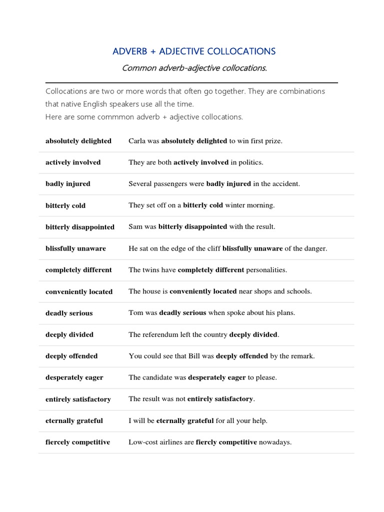 Common Adverb-Adjective Collocations | PDF