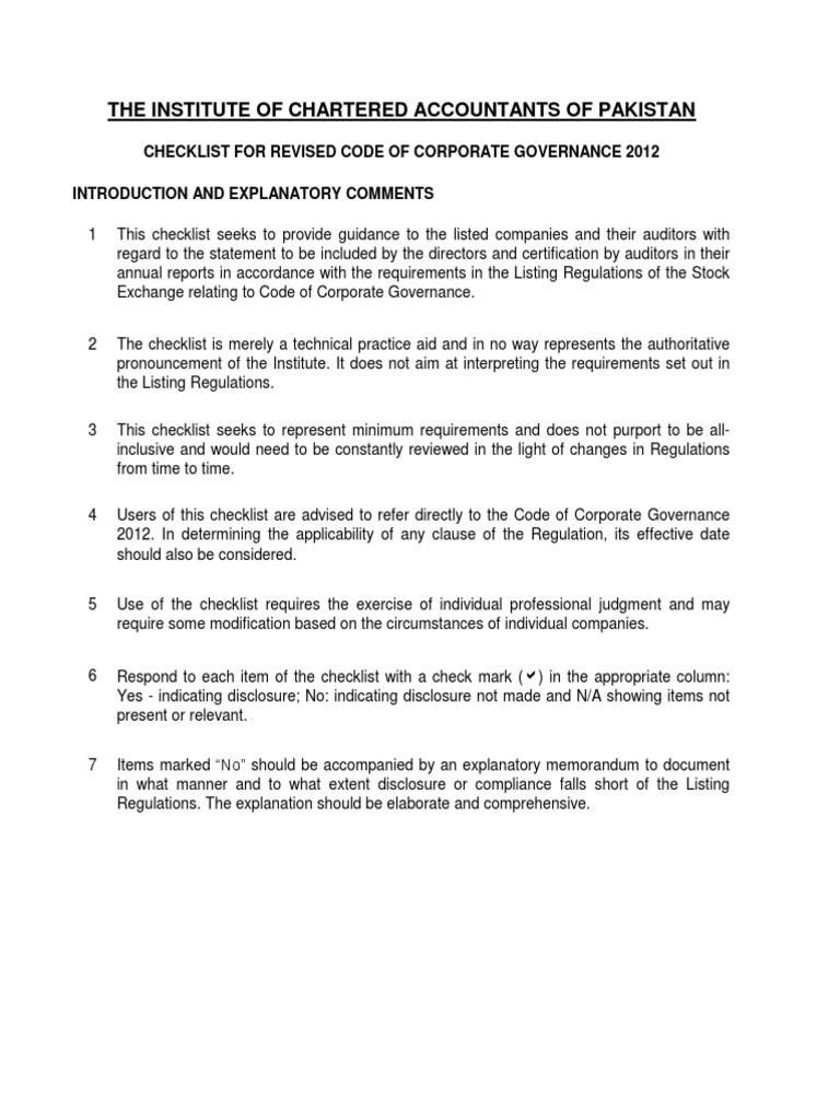 Revised CCG Checklist 2012 | PDF | Audit Committee | Board Of Directors