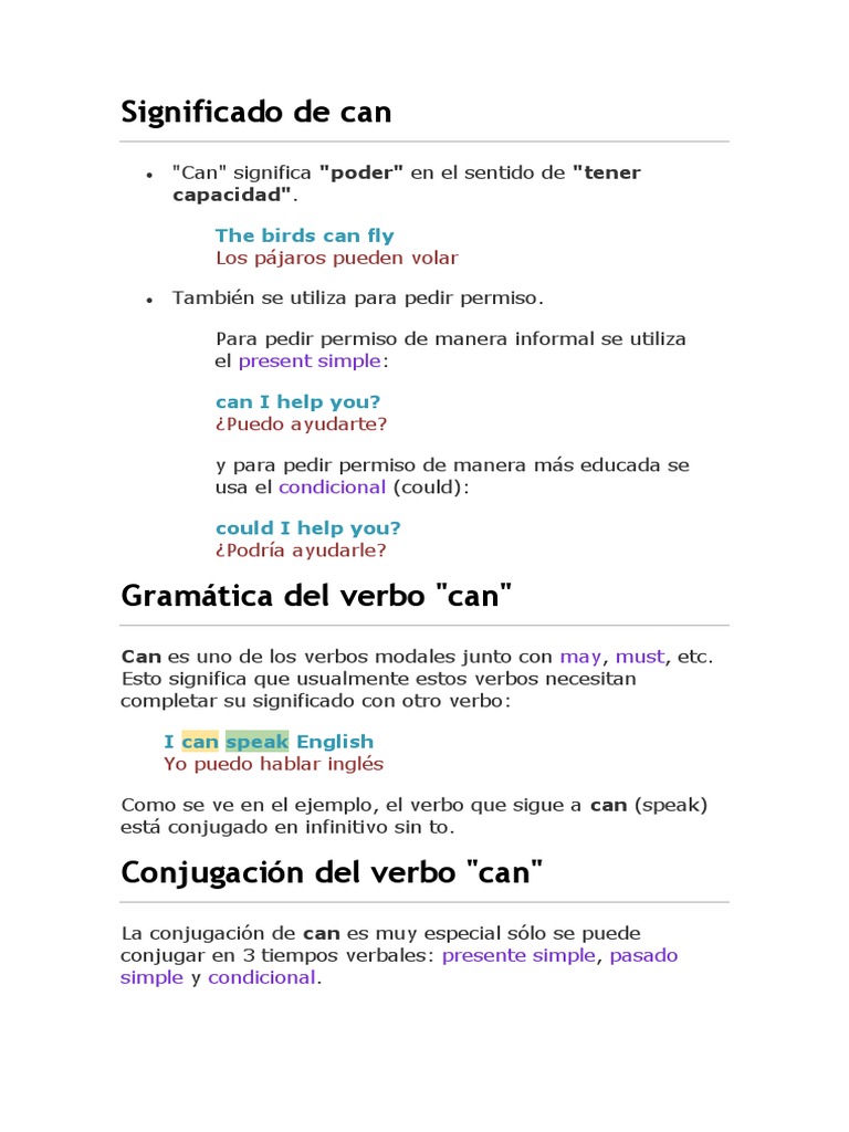 Verbo Can | PDF | Conjugación gramatical | Verbo