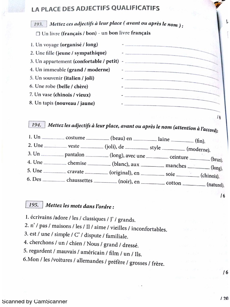Place Des Adjectifs | PDF