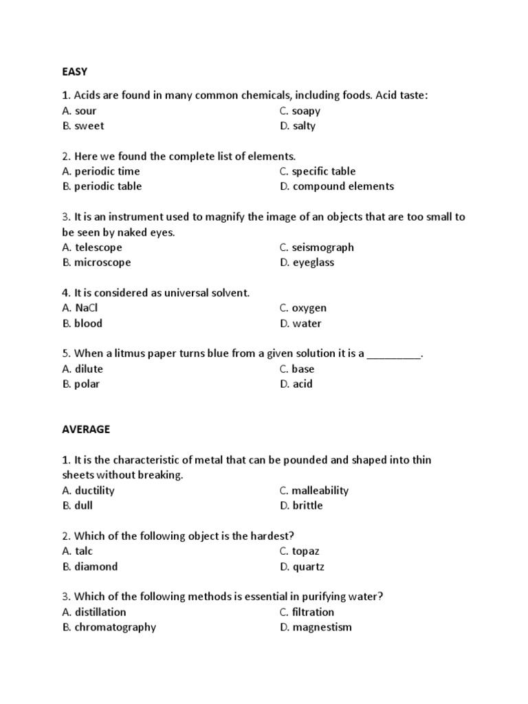 Science Quiz Bee Grade 7 | PDF | Carbon | Chemical Elements