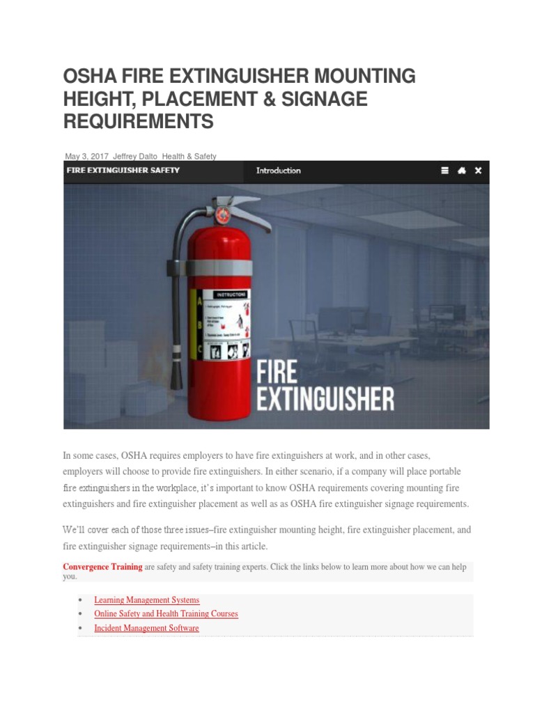 OSHA Fire Extinguisher Height & Placement | PDF | Occupational Safety ...