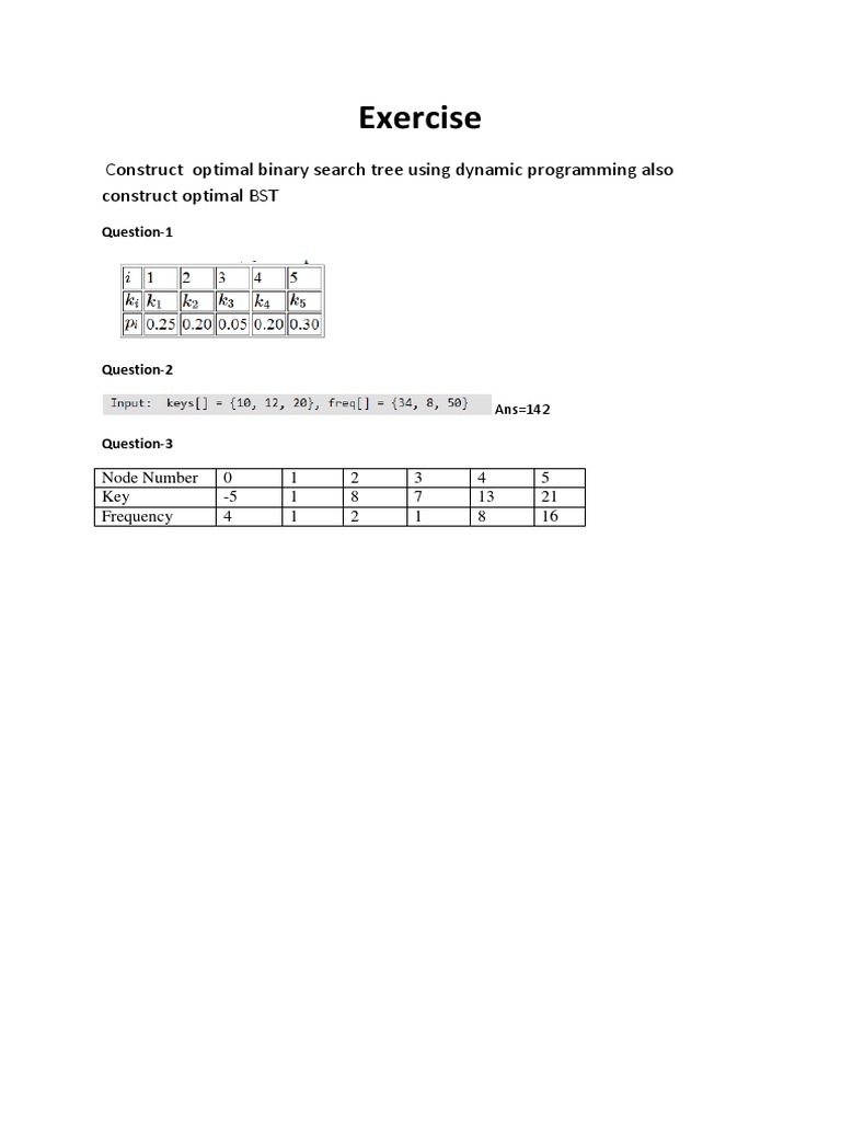 Exercise of Optimal Binary Search Tree Using Dynamic Programming | PDF