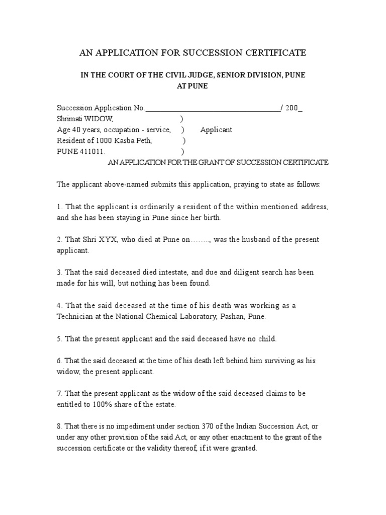 An Application For Succession Certificate-1141 | PDF | Probate | Civil ...