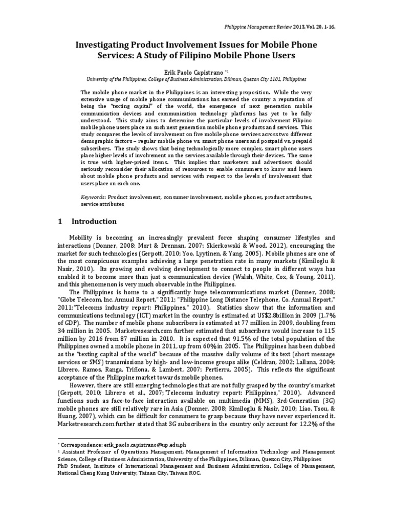 Mobile Phone User Involvement in the Philippines | PDF | Prepaid Mobile ...