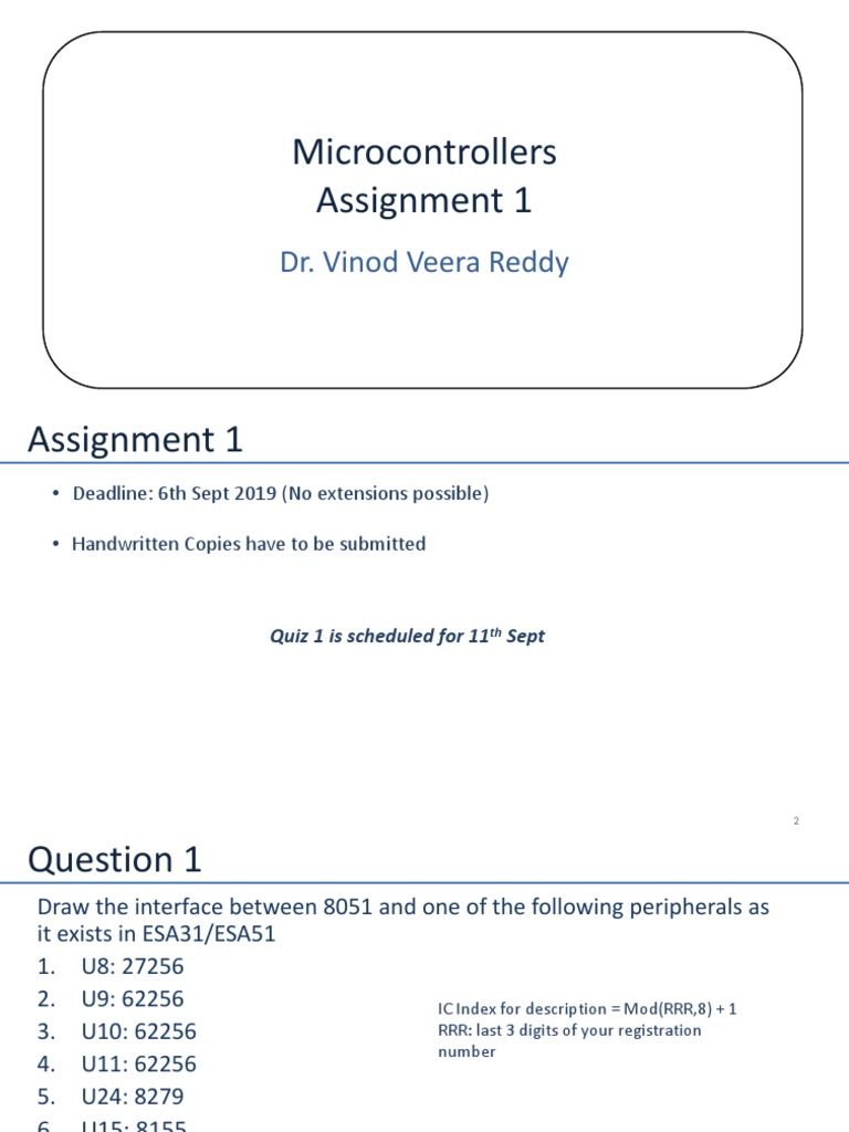 Microcontrollers Assignment 1 Dr Vinod Veera Reddy Pdf Technology