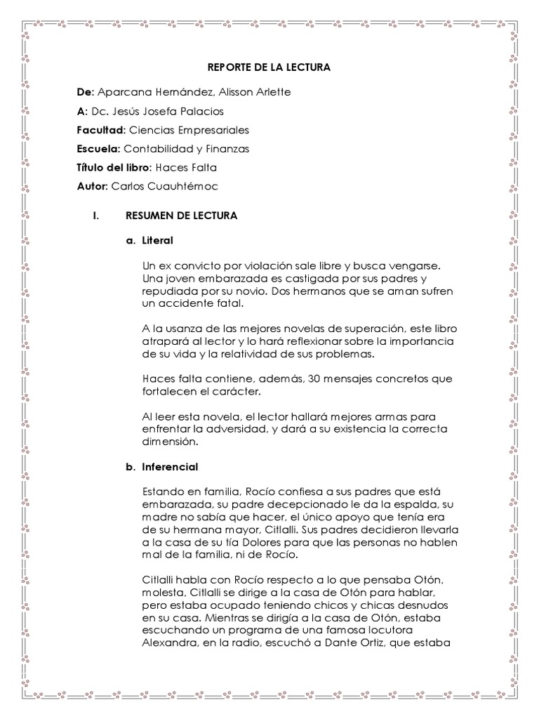 Reporte Del Libro Haces Falta | PDF | Dante Alighieri | Amor