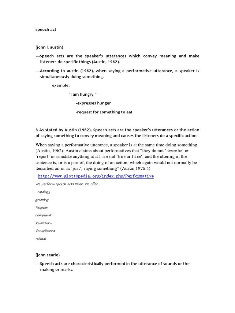 Speech Act: We Perform Speech Acts When We Offer: Apology Greeting ...