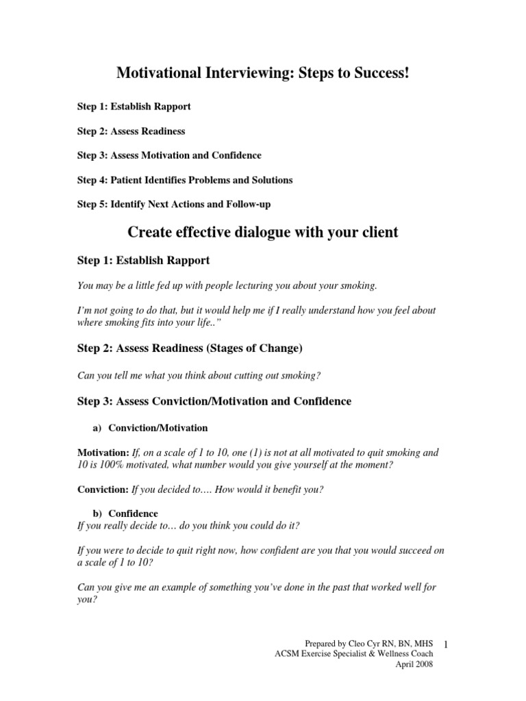 Steps for Effective Motivational Interviewing | PDF | Generalized ...