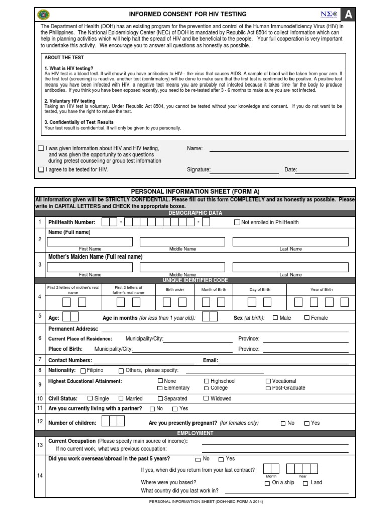 Informed Consent for HIV Testing and Personal Information Collection ...