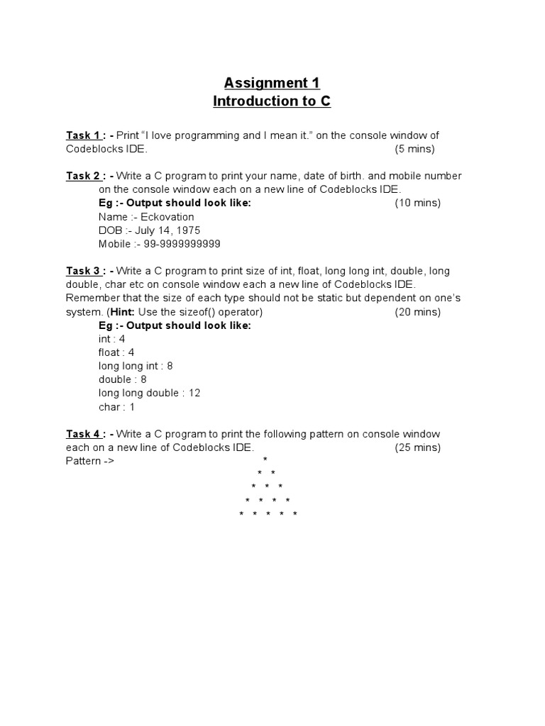 Assignment 1 Introduction To C: Task 1 | PDF | Art | Computers