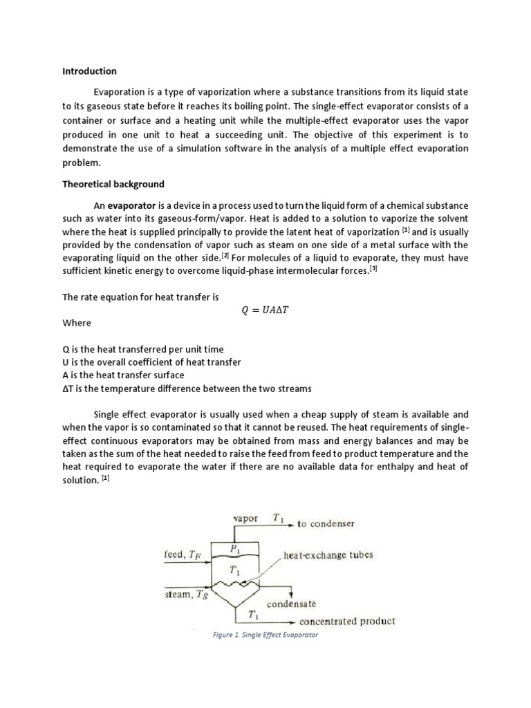 Figure 1. Single Effect Evaporator | PDF | Evaporation | Heat Transfer