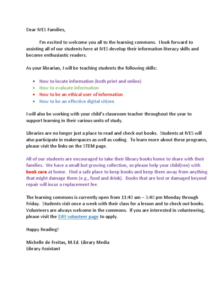 Learning Commons Intro Letter | PDF | Social Science | Wellness