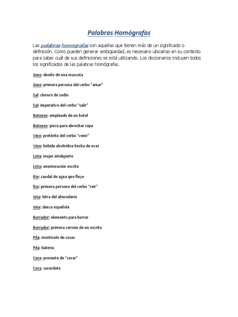 Palabras Homógrafas | PDF