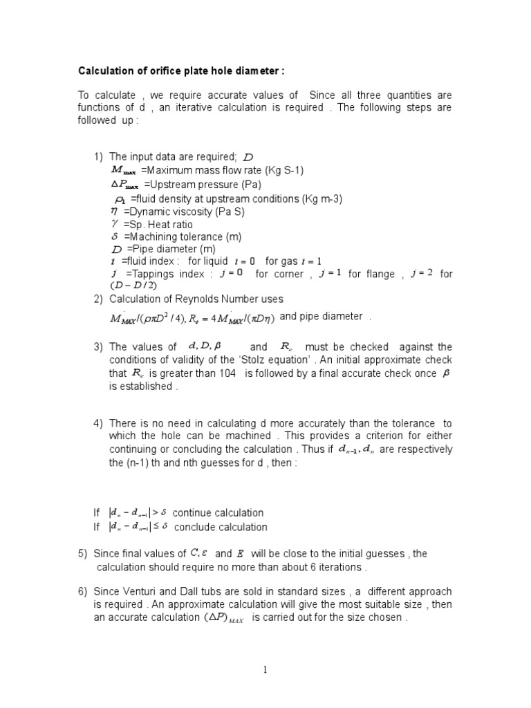 Calculation of Orifice Plate Hole Diameter | PDF | Reynolds Number ...