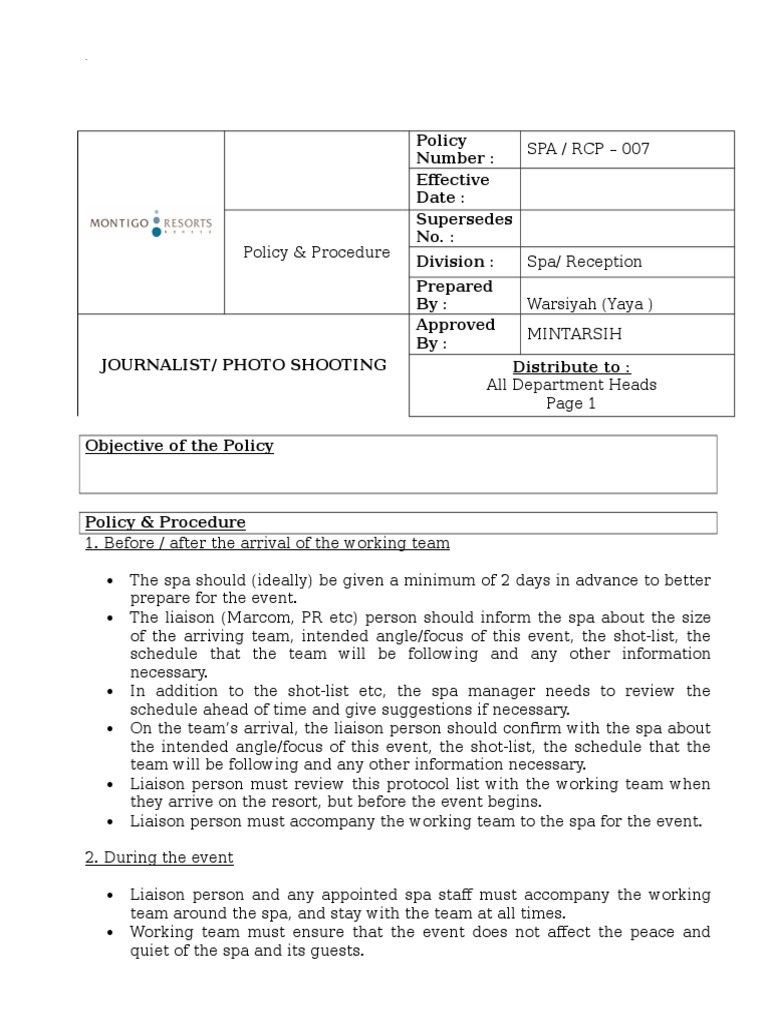Spa Photo Shoot Policy Guide | PDF | Spa | Business