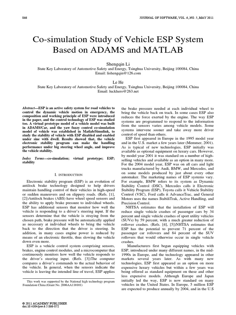 Co-Simulation Study of Vehicle ESP System Based On ADAMS and MATLAB ...