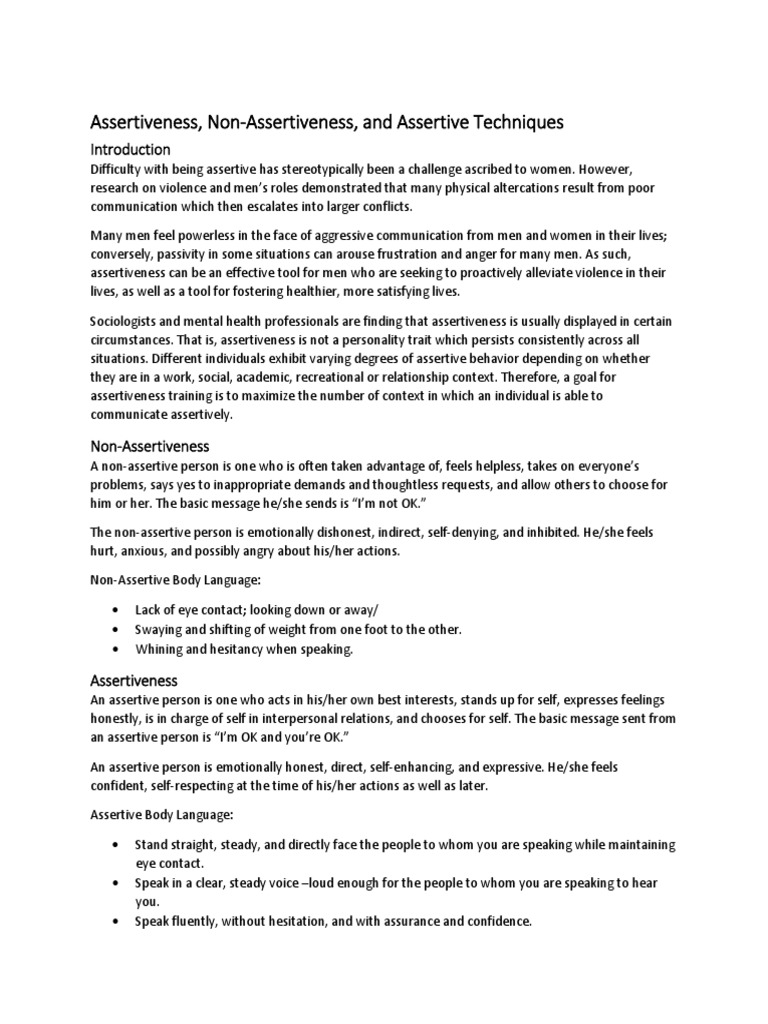 Assertiveness and Nonassertiveness | PDF | Anger | Body Language