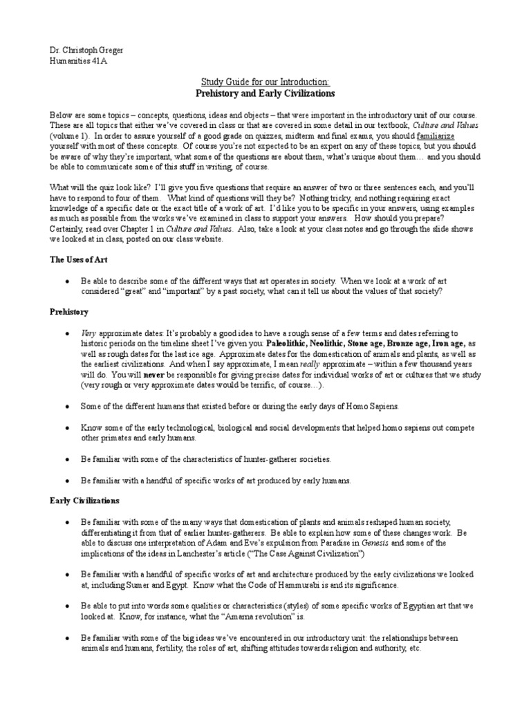 Unit 1 Study Guide | PDF | Civilization | Homo Sapiens