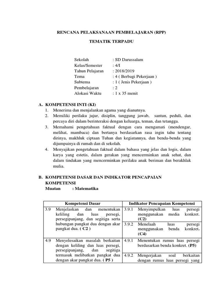 Contoh RPP SD K13 | PDF