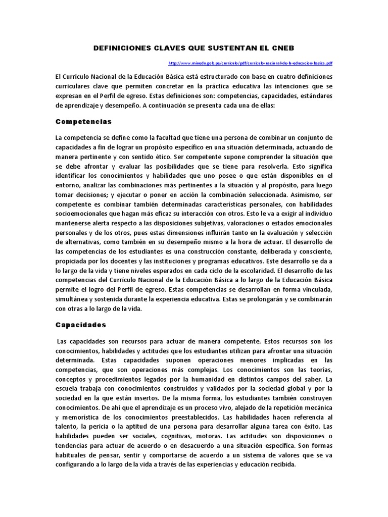 Definiciones Claves Que Sustentan El CNEB | PDF | Plan de estudios ...