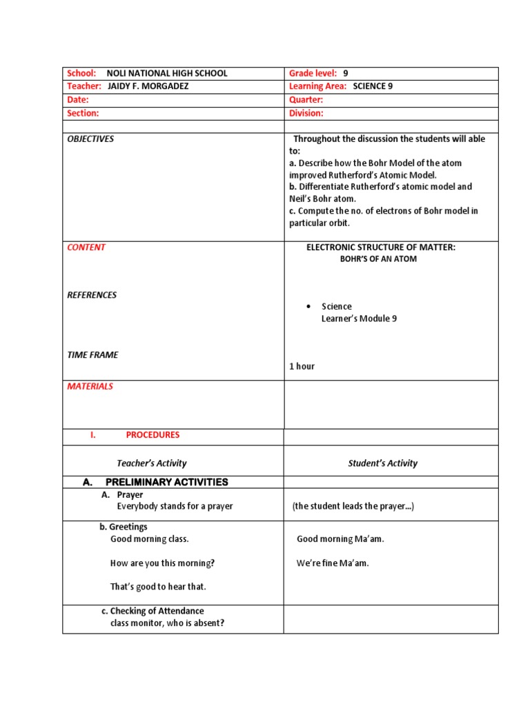 Bohr Atom Lesson Plan | PDF | Niels Bohr | Atoms
