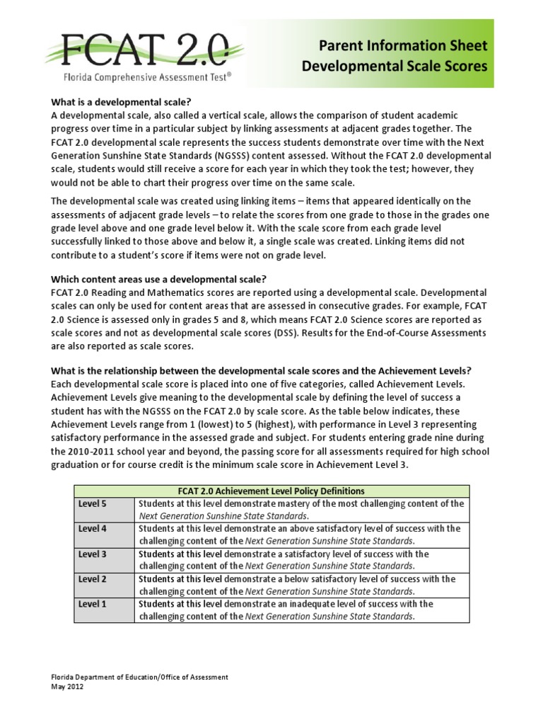 Parent Information Sheet Developmental Scale Scores | PDF | Educational ...