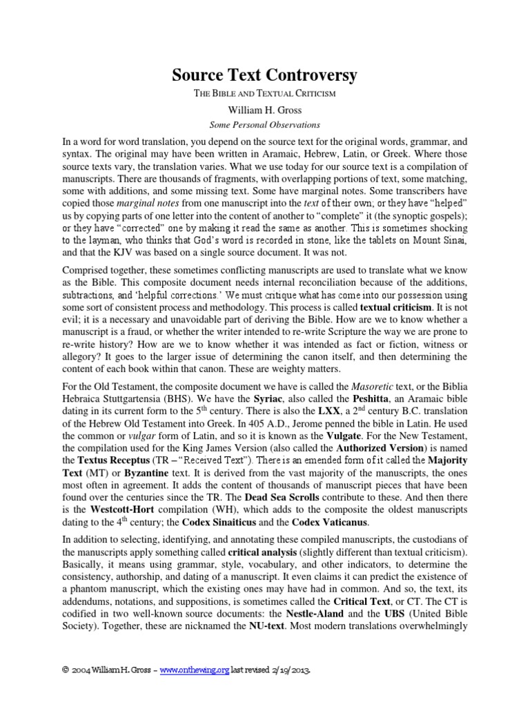 Source Text Controversy - Gross | PDF | First Epistle Of John | New ...