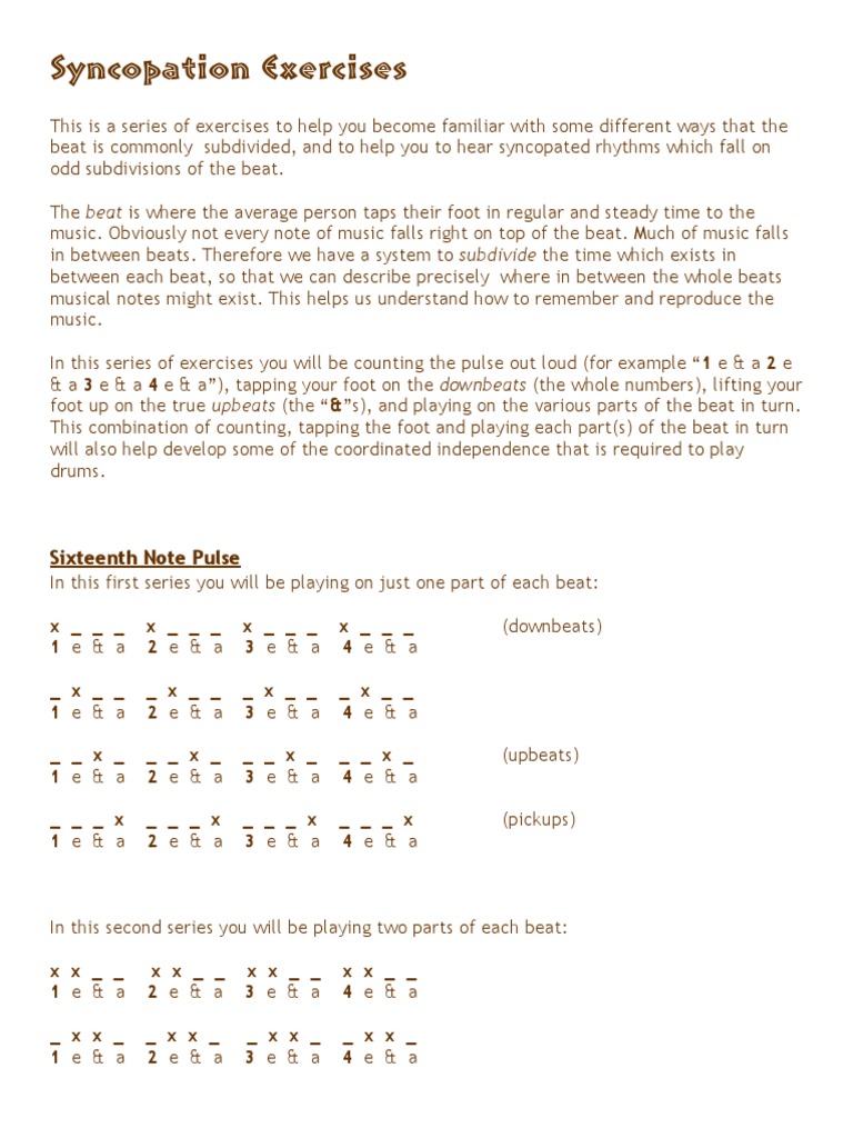 Syncopation Exercises | PDF | Musical Forms | Sound