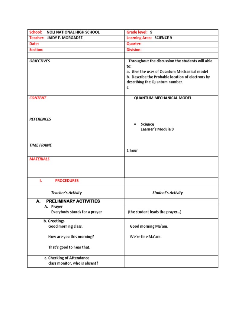 Quantum Lesson Plan | PDF | Atomic Orbital | Quantum Mechanics