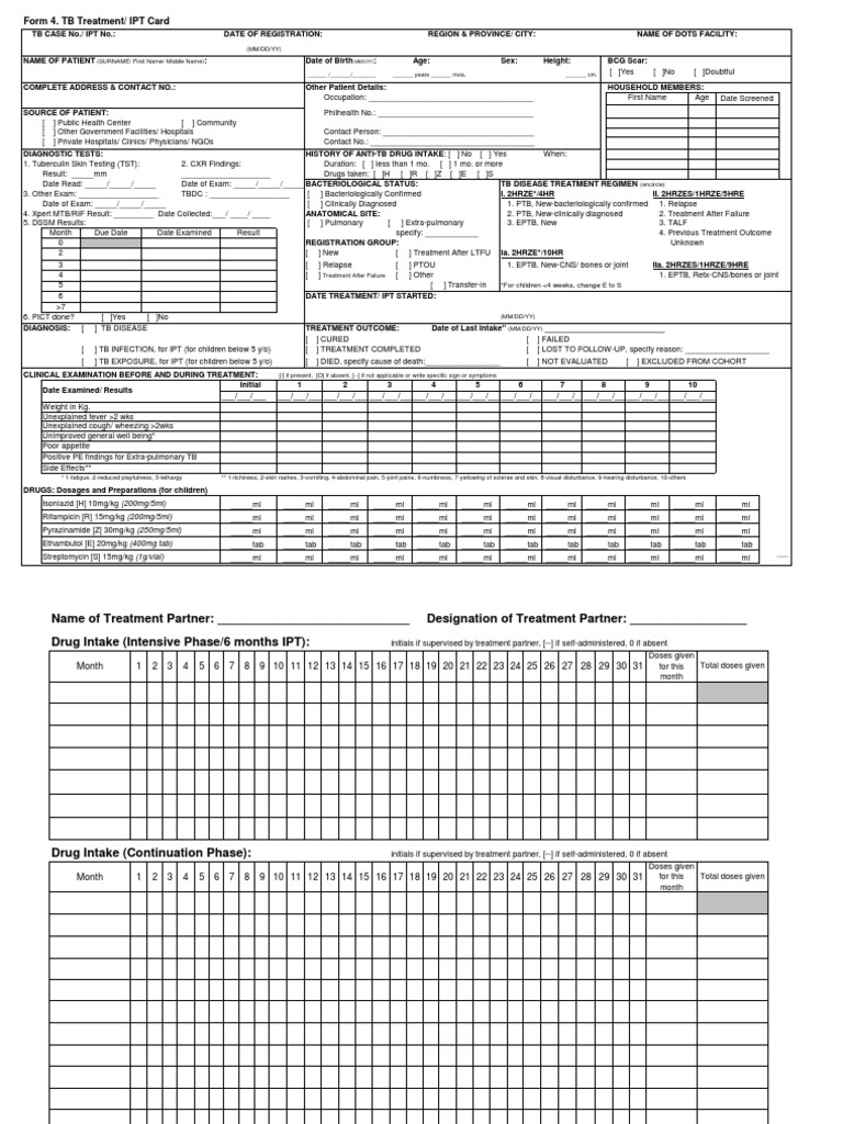 Form 4. TX Ipt Card v061416 | PDF | Tuberculosis | Public Health