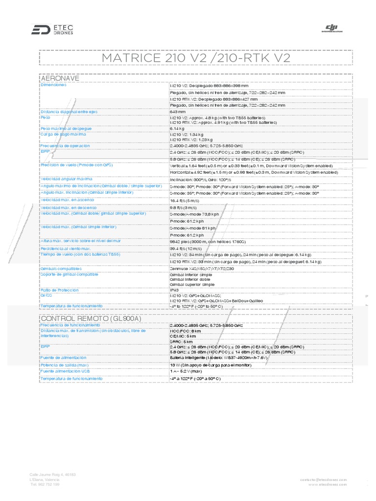 M210 V2 y M210 RTK V2 Especificaciones | PDF | Cantidades fisicas ...