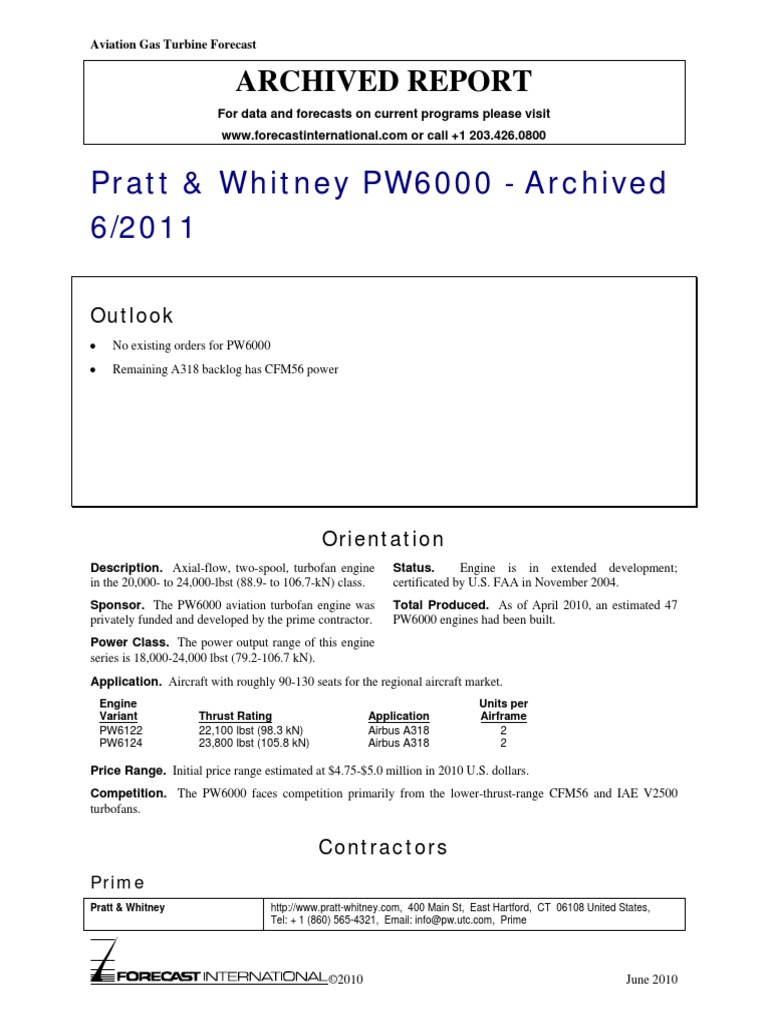PAT130A1 - Pratt Whitney PW6000 Archived 02 2011 | PDF | Turbine | Gas ...