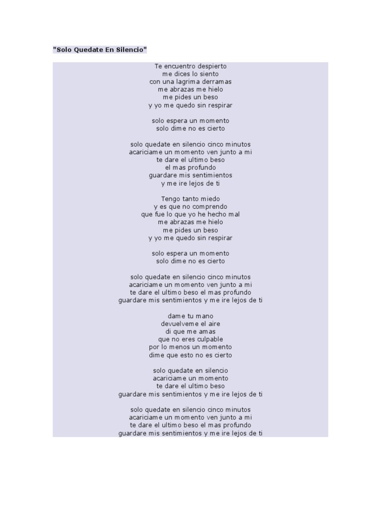 Solo Quedate En Silencio Pdf