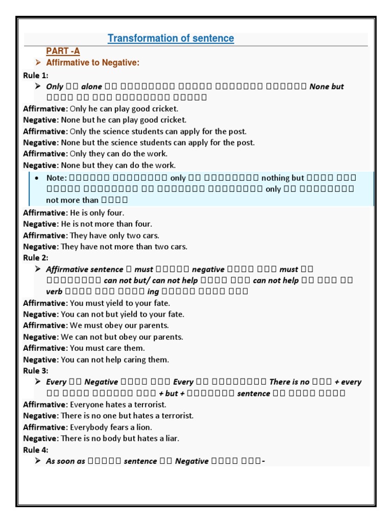 Transformation of Sentences | PDF | Sentence (Linguistics) | Subject ...