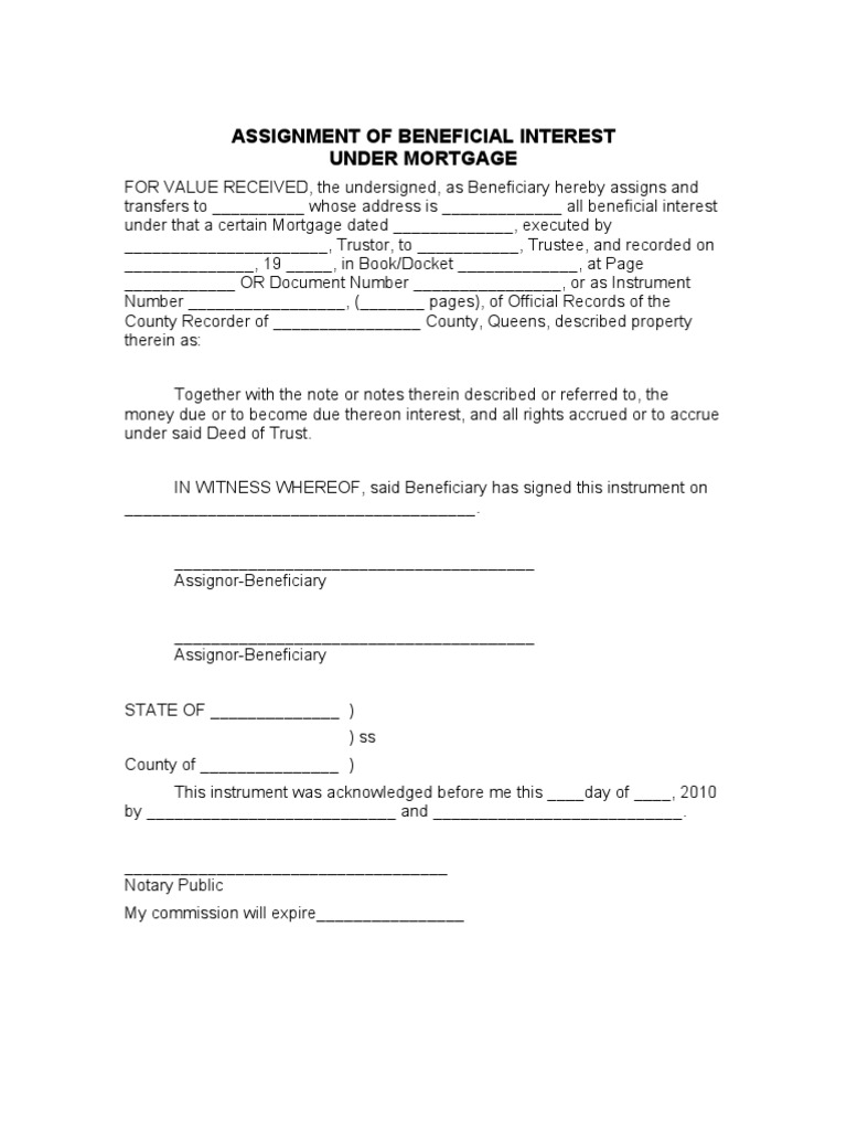 Assignment of Beneficial Interest Overview | PDF | Trust Law ...